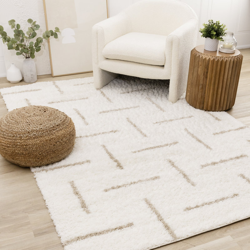 Hokku Designs Rustem Cream Beige Dashes Medium-Pile Soft Shag Indoor Area Rug & Reviews | Wayfair
